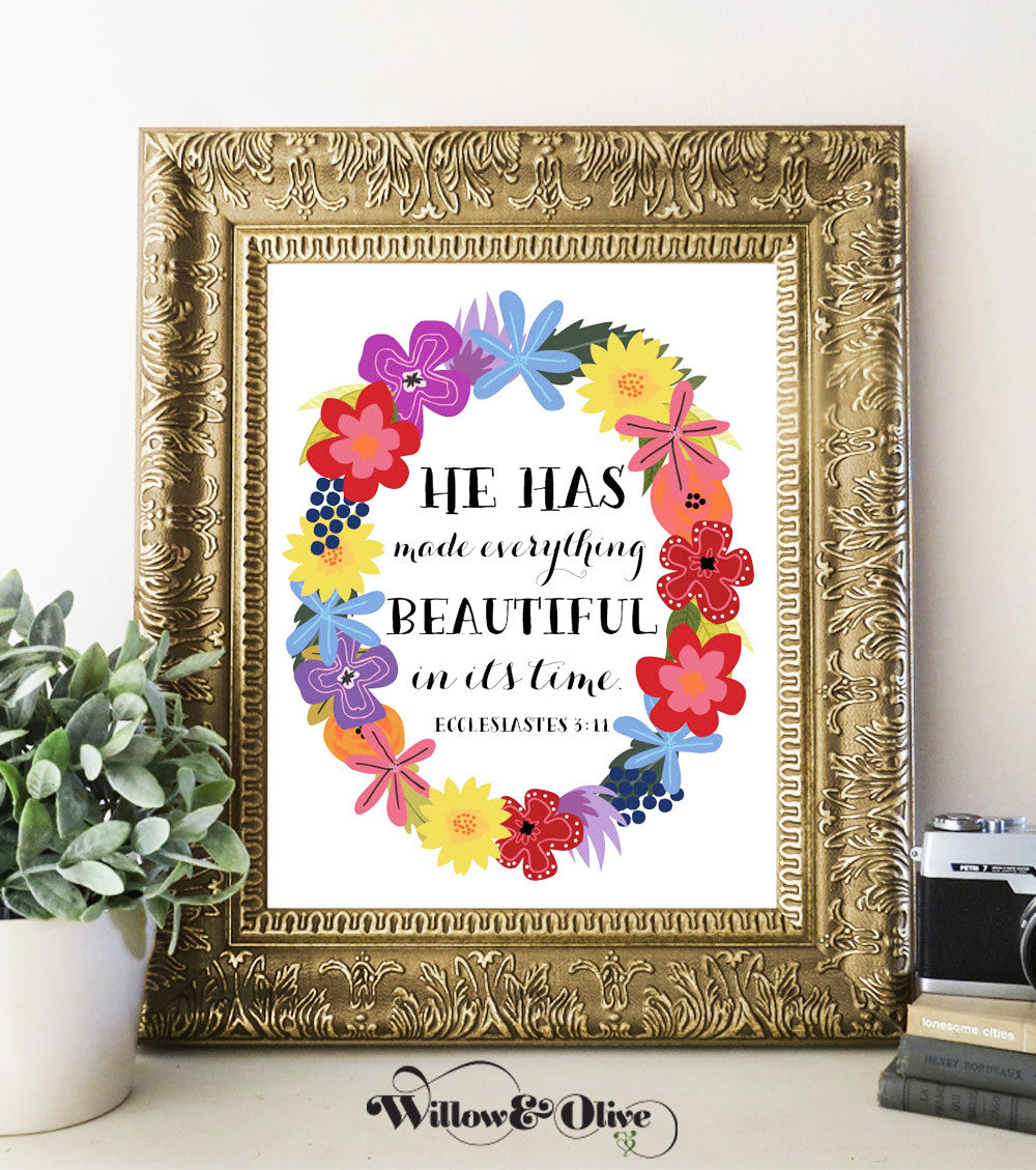 HE HAS MADE EVERYTHING BEAUTIFUL Bible Verse Art Print – Willow & Olive