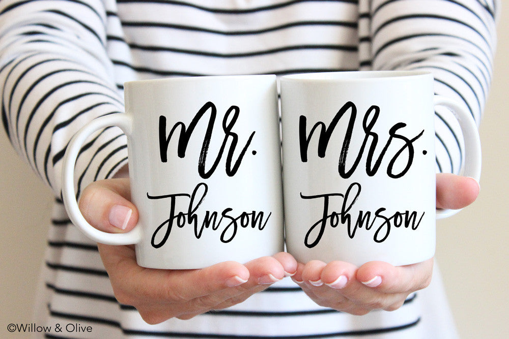 Mr & Mrs Mug Set of 2 - Wedding Engagement Mug Set - W0012 – Willow & Olive